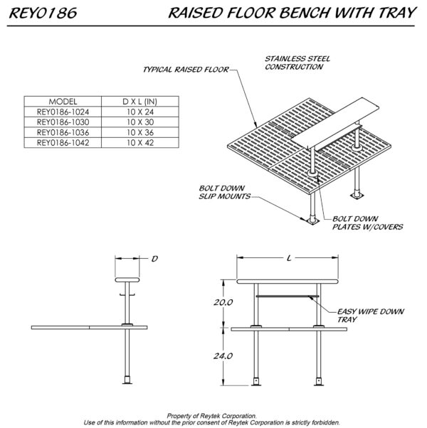 Raised Floor Bench with Tray REY0186 | Reytek