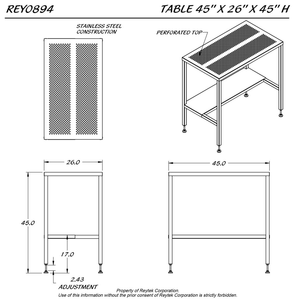 Perforated Table with Solid Half Shelf REY0894 | Reytek
