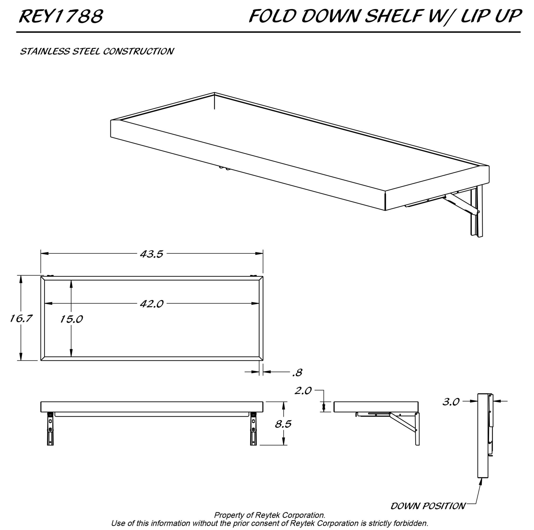 Fold Down Shelf with Lip REY1788 | Reytek
